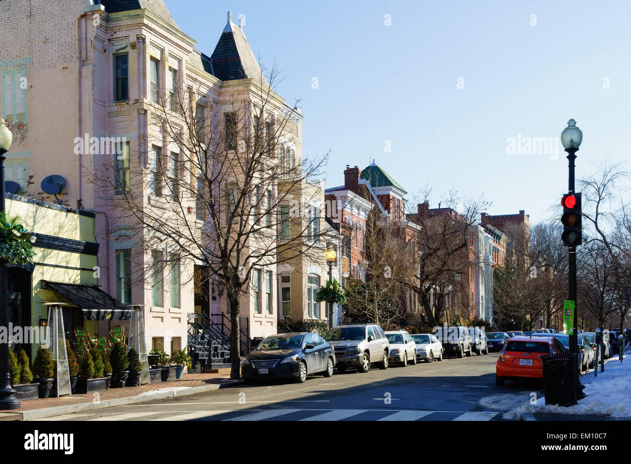 Colorful old houses in the historic area of Georgetown, Washington DC ...