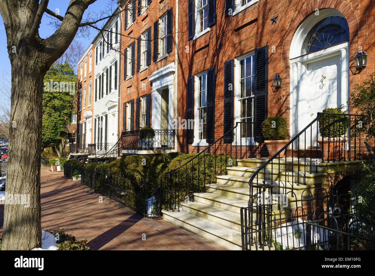 Colorful old houses in the historic area of Georgetown, Washington DC ...
