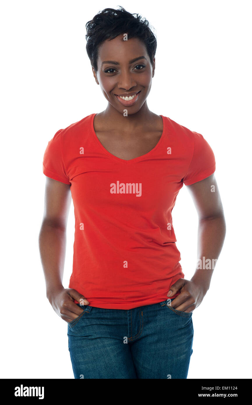 Smiling casual woman posing in style Stock Photo - Alamy