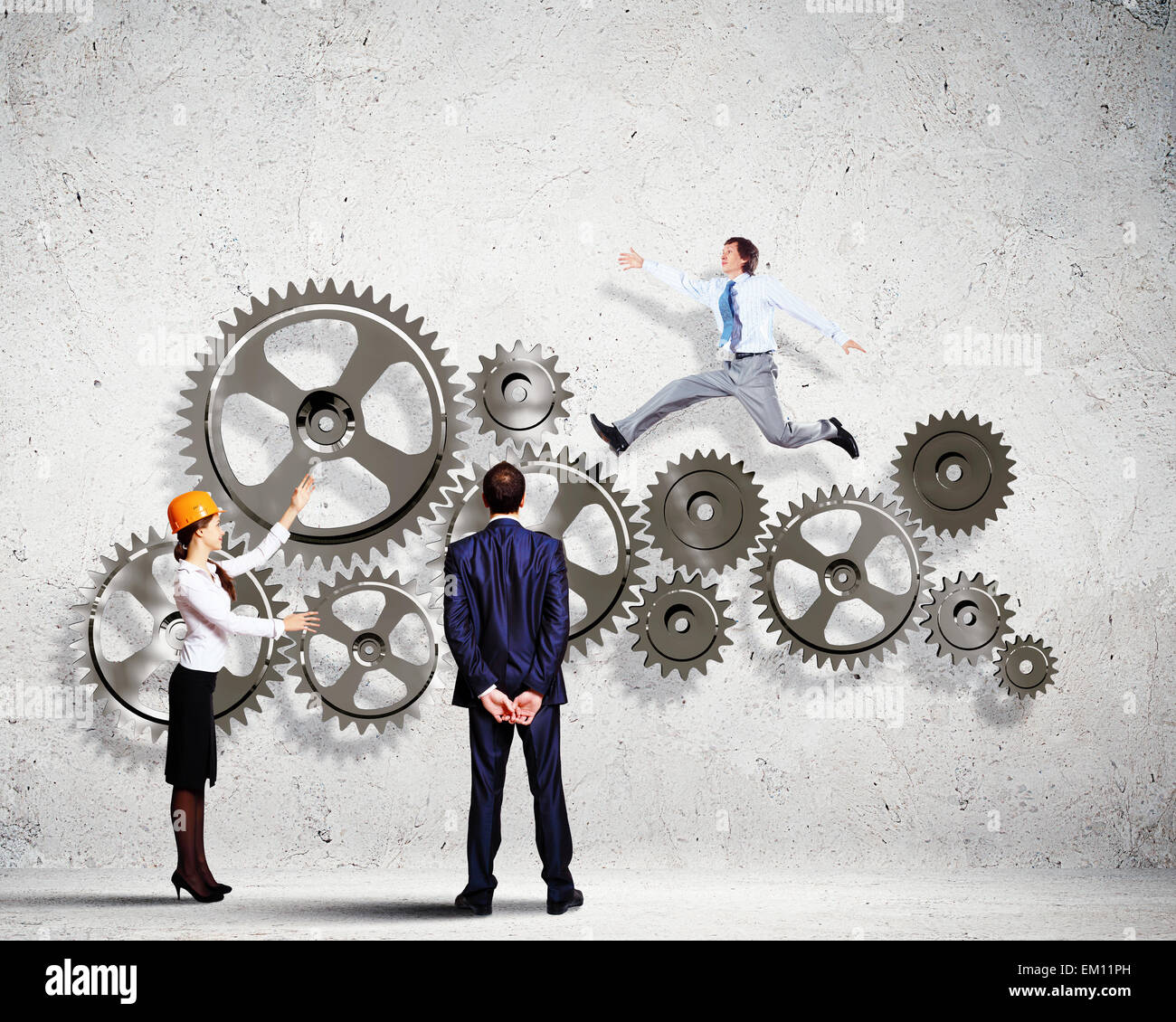 Business people and mechanism elements Stock Photo - Alamy