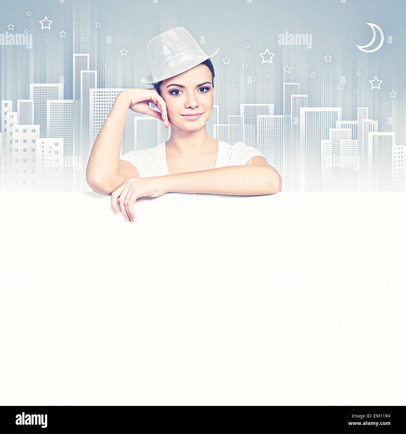 Attractive woman with banner Stock Photo - Alamy