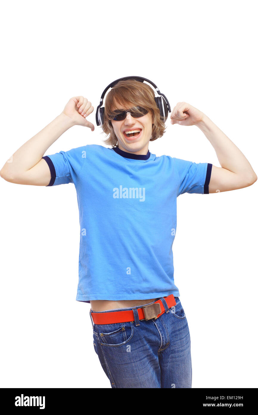 Happy smiling young man dancing Stock Photo - Alamy