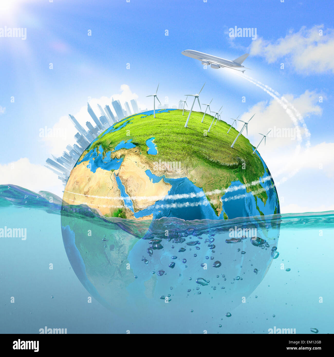 Earth planet in water Stock Photo - Alamy