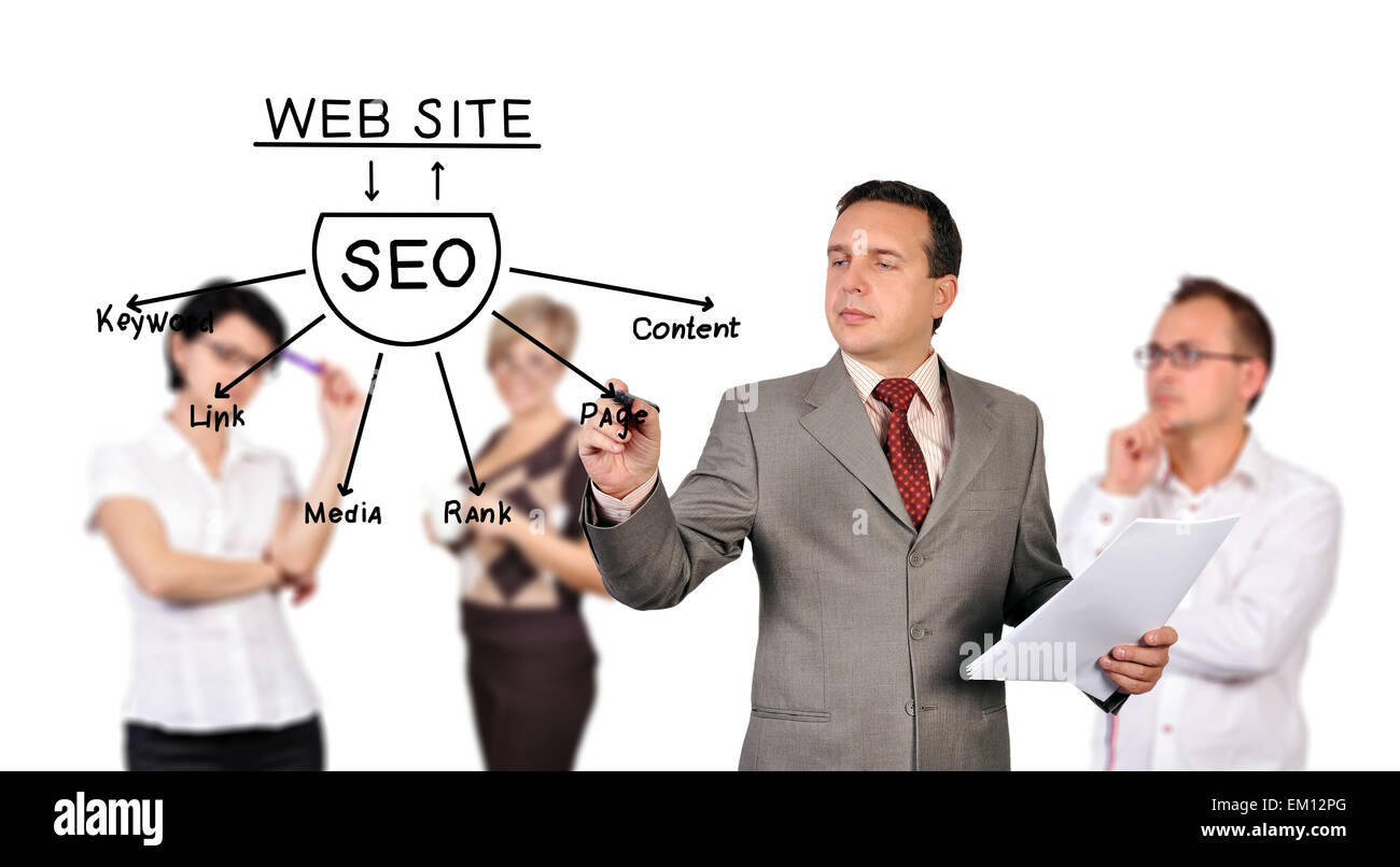 man drawing seo scheme Stock Photo - Alamy