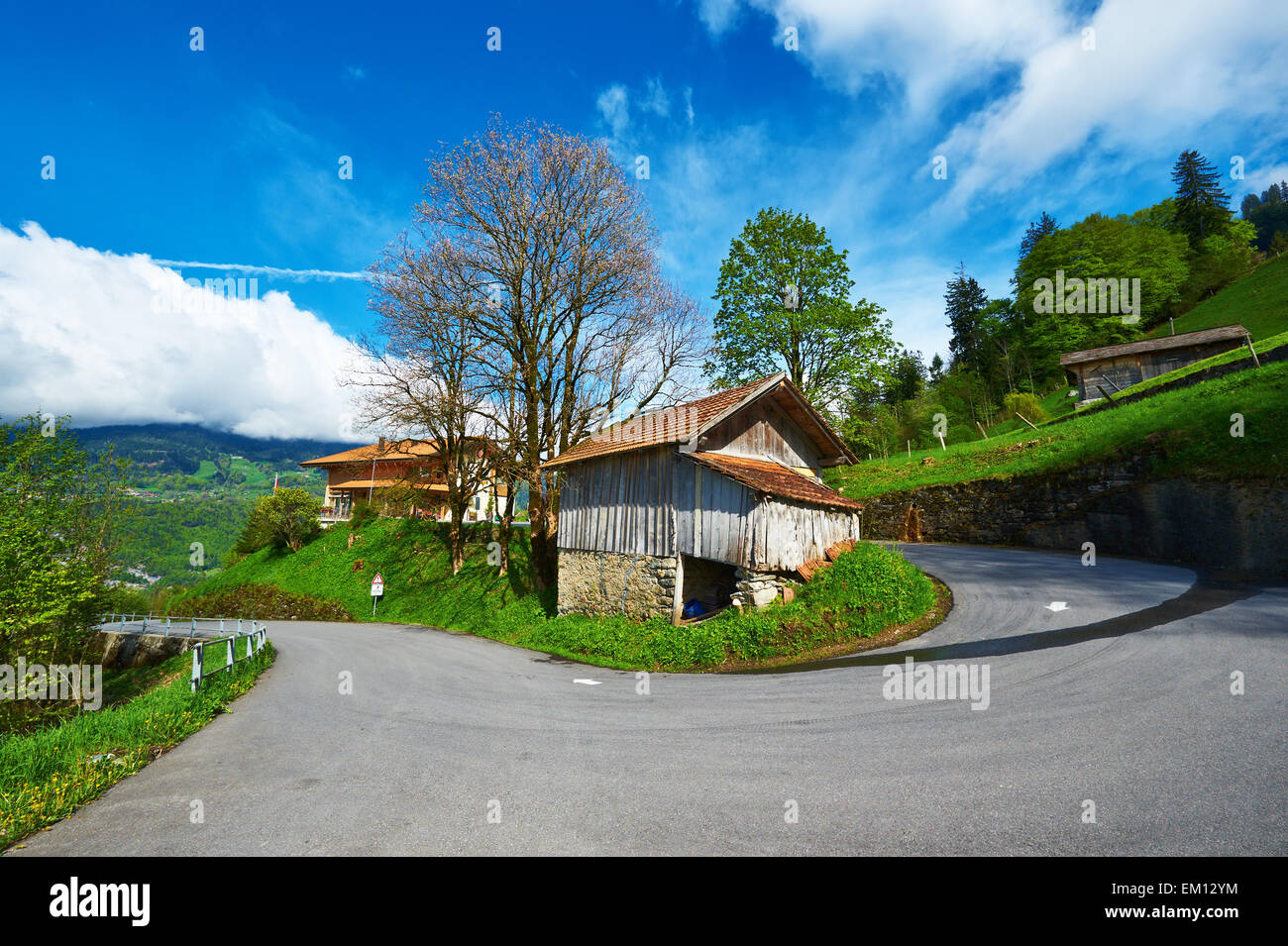 Swiss chalet at Alps Stock Photo - Alamy