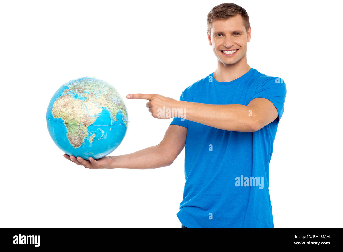 Man pointing finger world map Cut Out Stock Images & Pictures - Alamy