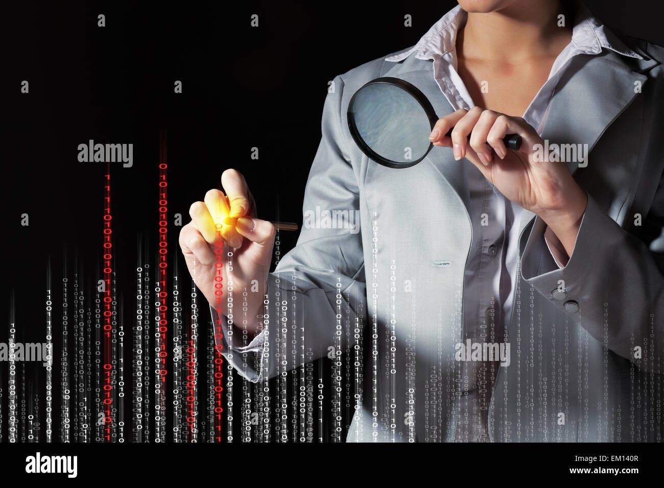 Businesswoman with magnifier glass Stock Photo - Alamy