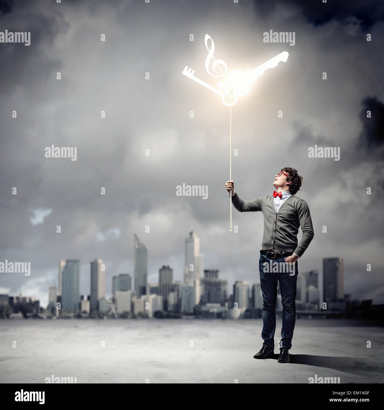 Young man with music notes Stock Photo - Alamy
