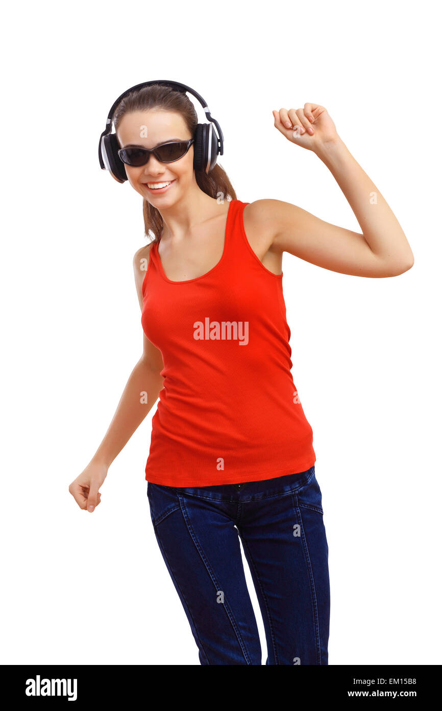 Happy smiling girl dancing Stock Photo - Alamy