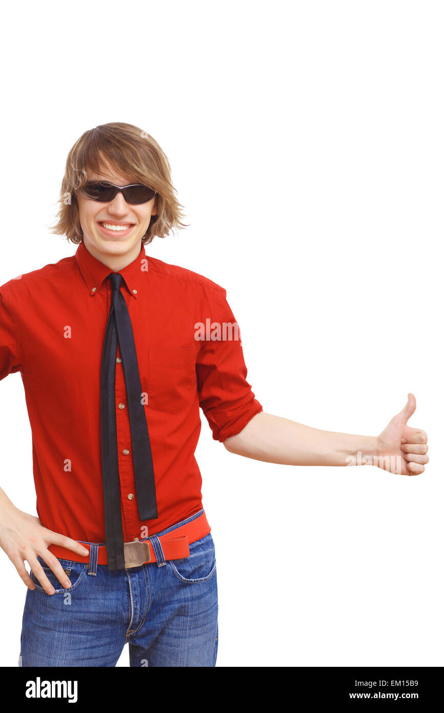Happy smiling young man dancing Stock Photo - Alamy