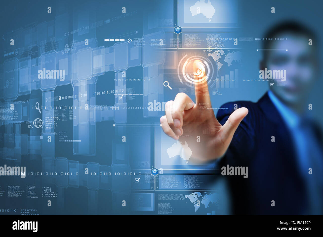 Businessman touching icon Stock Photo - Alamy