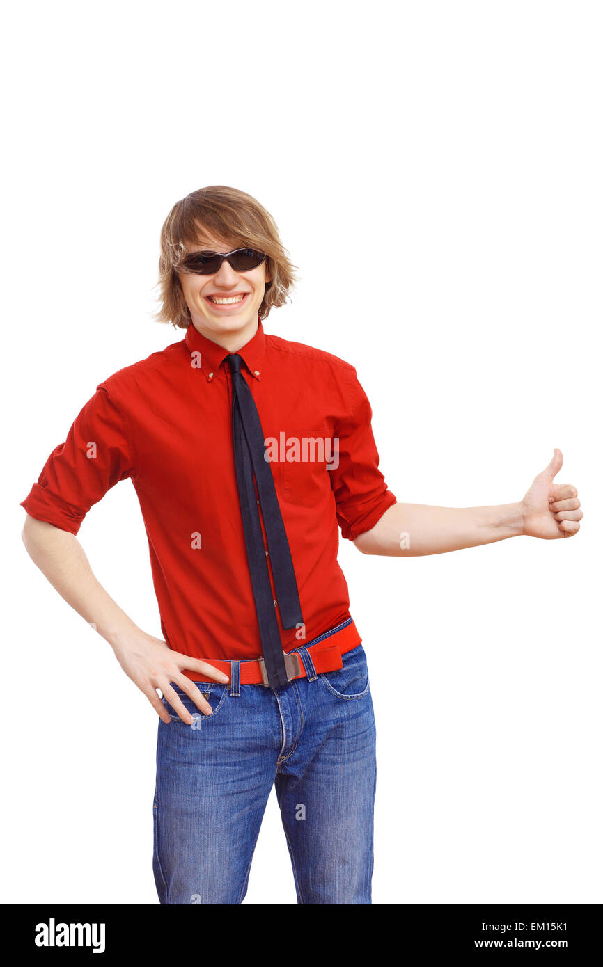 Happy handsome man showing thumbs up Stock Photo - Alamy