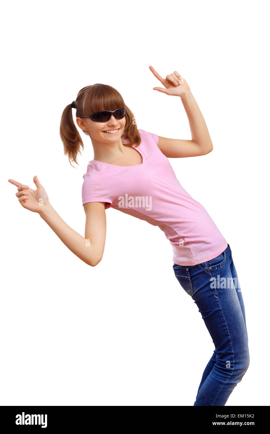 Happy smiling girl dancing Stock Photo - Alamy