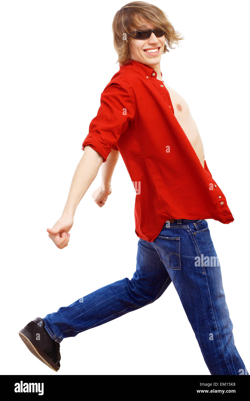 Happy smiling young man dancing Stock Photo - Alamy
