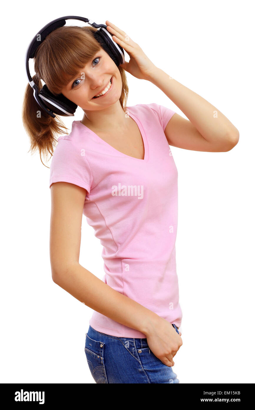 Happy smiling girl dancing Stock Photo - Alamy