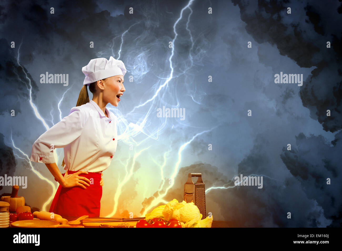 Asian female cook in anger Stock Photo - Alamy