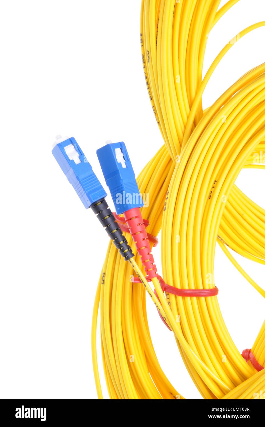 Fiber optic cables isolated on white background Stock Photo - Alamy