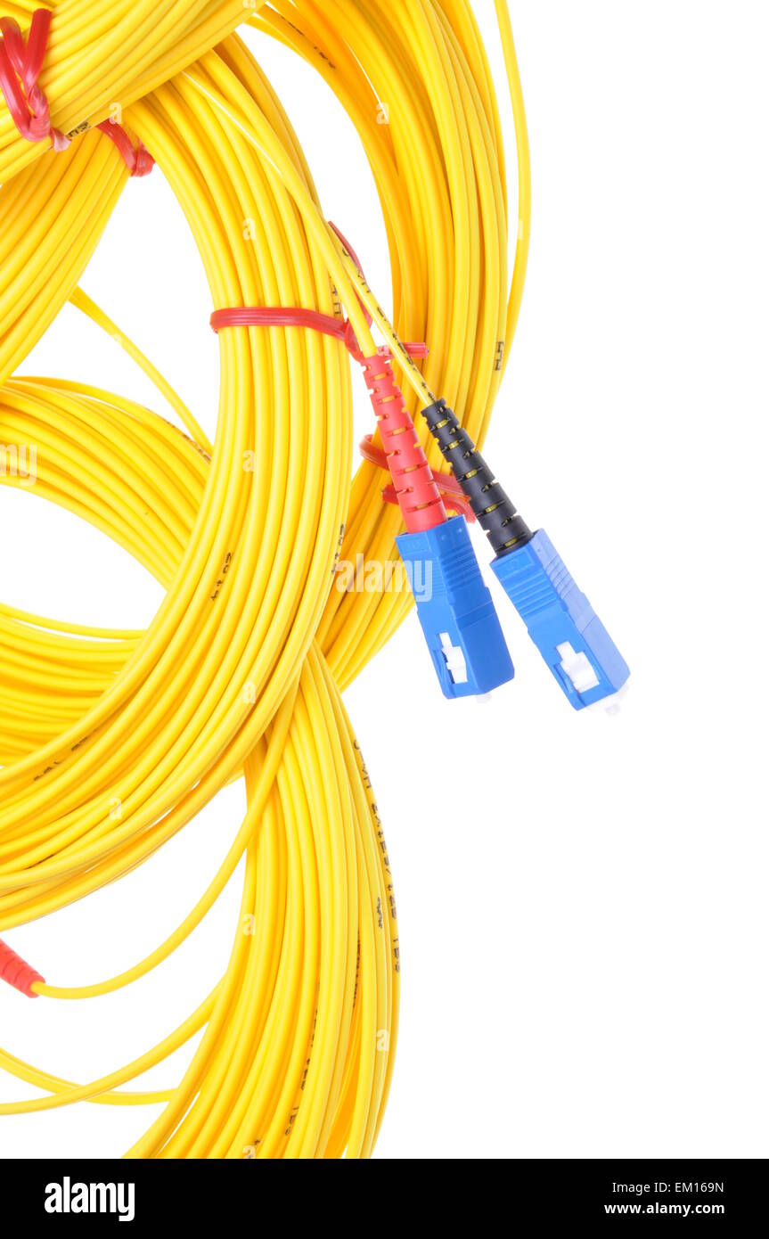 Fiber optic cables isolated on white background Stock Photo - Alamy