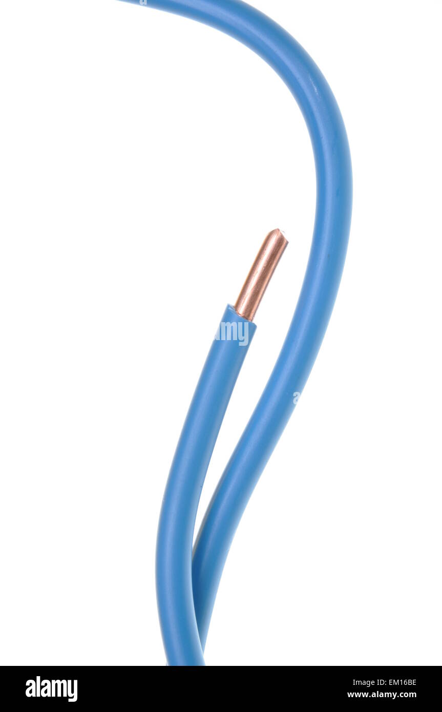 Blue electric cable on a white background Stock Photo - Alamy