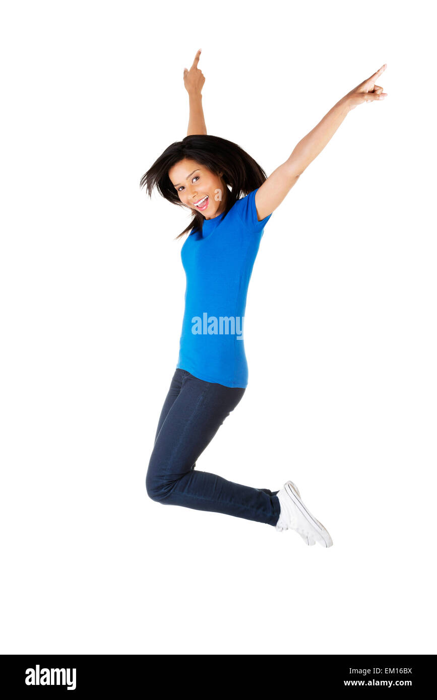 African woman happy jump Cut Out Stock Images & Pictures - Alamy