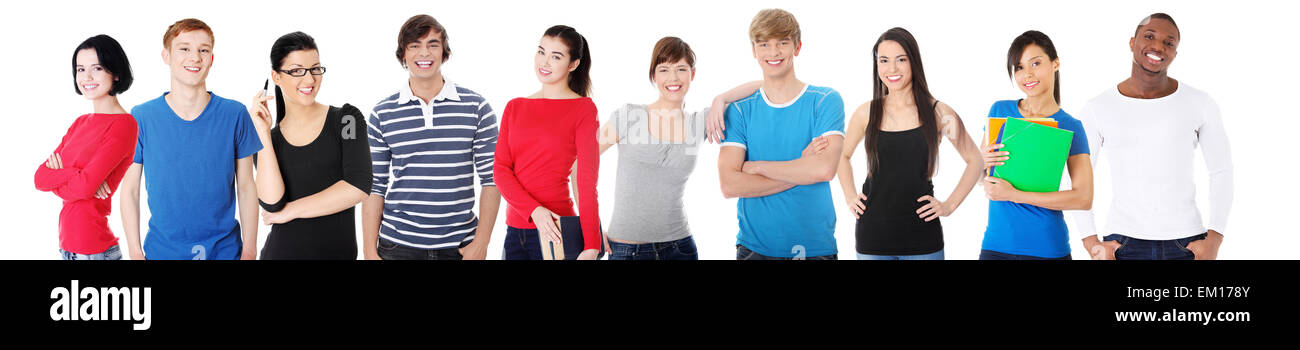 Large group of smiling friends staying together Stock Photo - Alamy