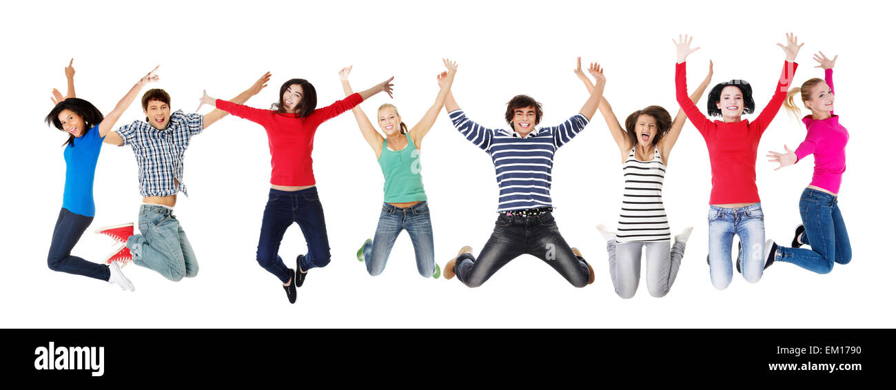 Group of happy young people jumping in the air Stock Photo - Alamy