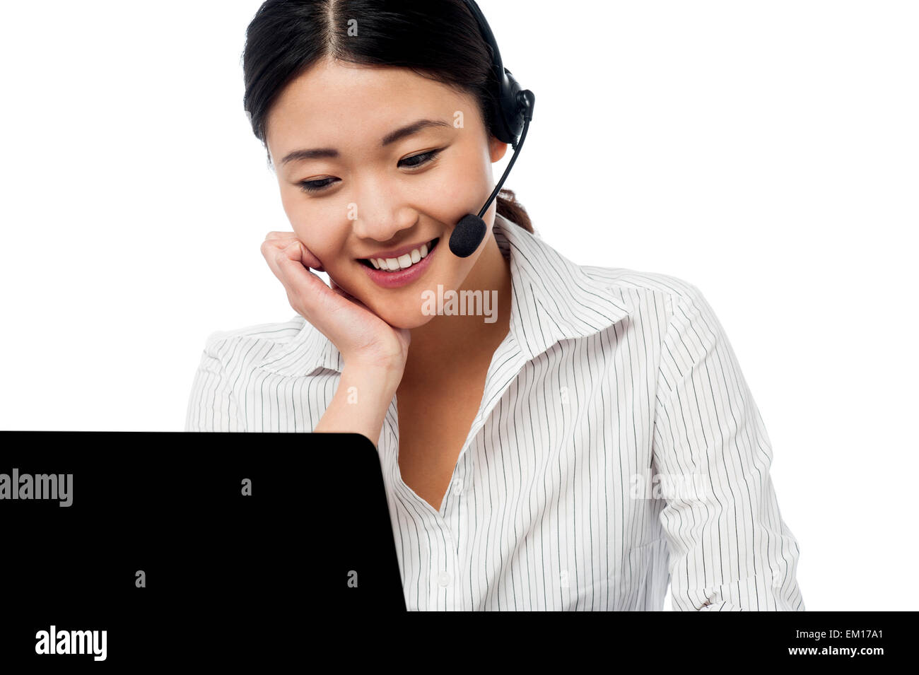 Help desk operator communicating with client Stock Photo - Alamy