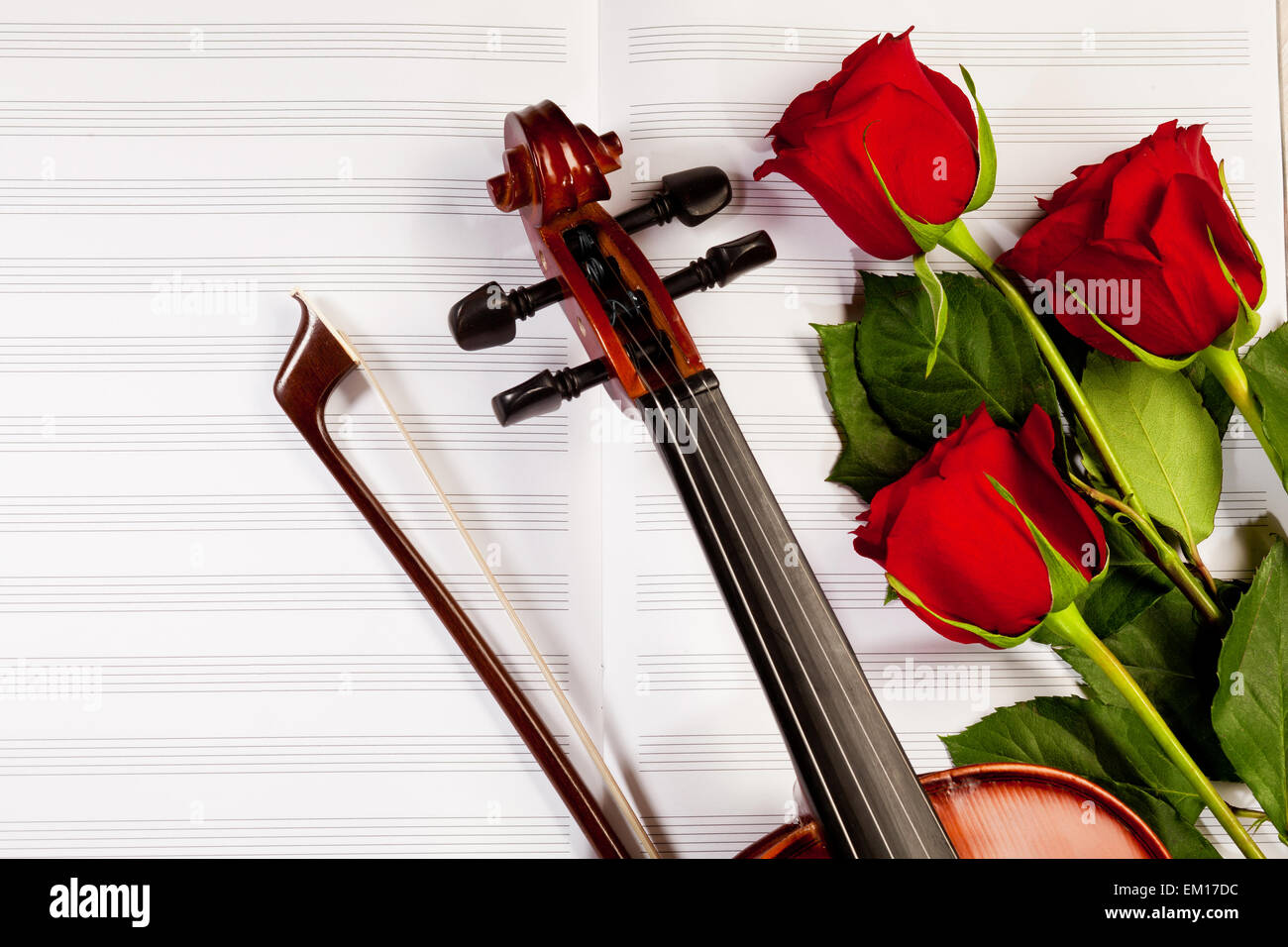 Red roses and a violin Stock Photo - Alamy
