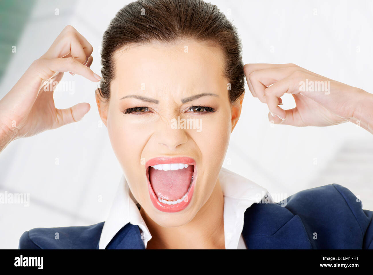 Stressed or angry businesswoman screaming Stock Photo - Alamy