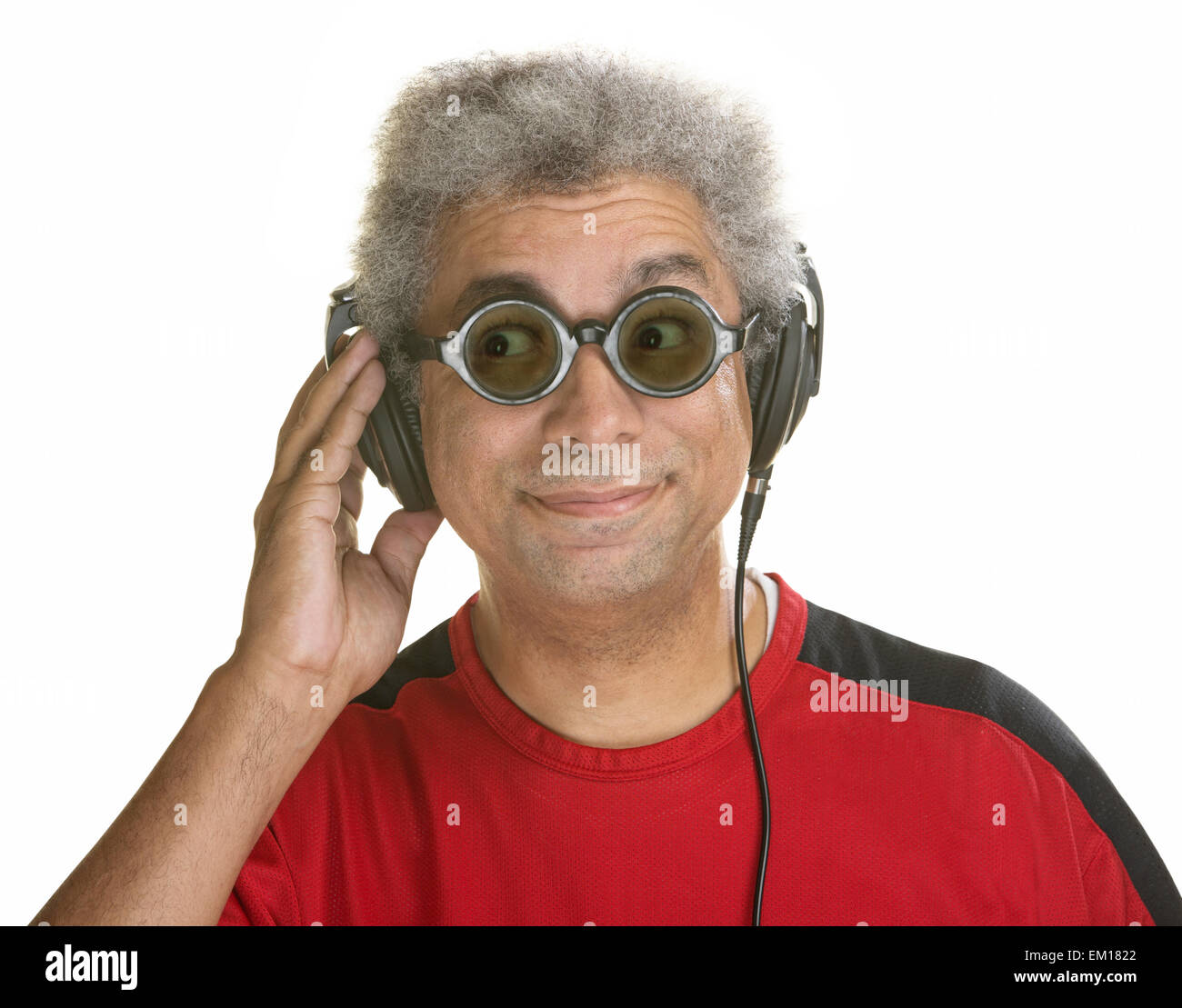 Interested Man with Headphones Stock Photo - Alamy