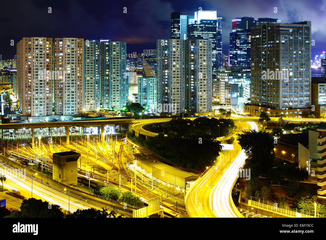 Downtown city at night Stock Photo - Alamy