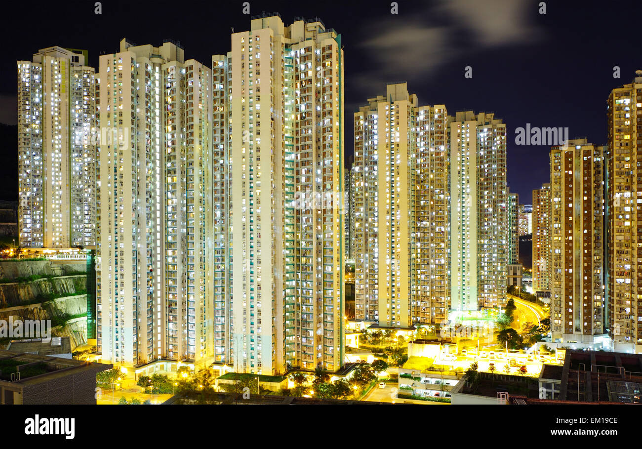 Apartment building at night Stock Photo - Alamy