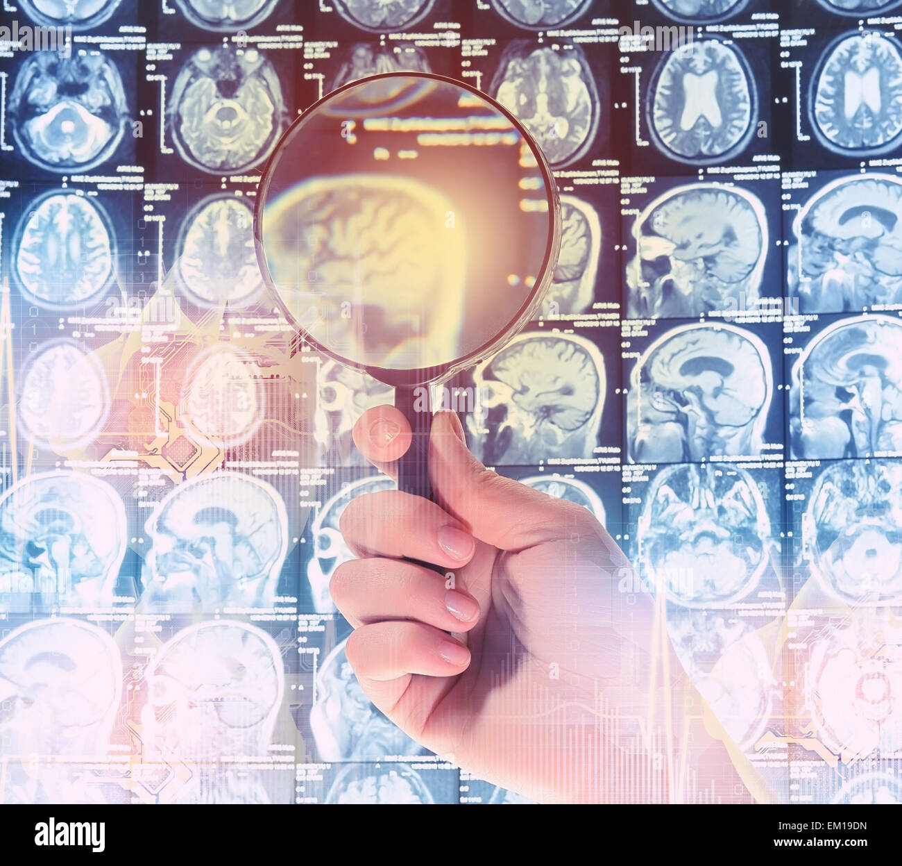 Hand with magnifier Stock Photo - Alamy