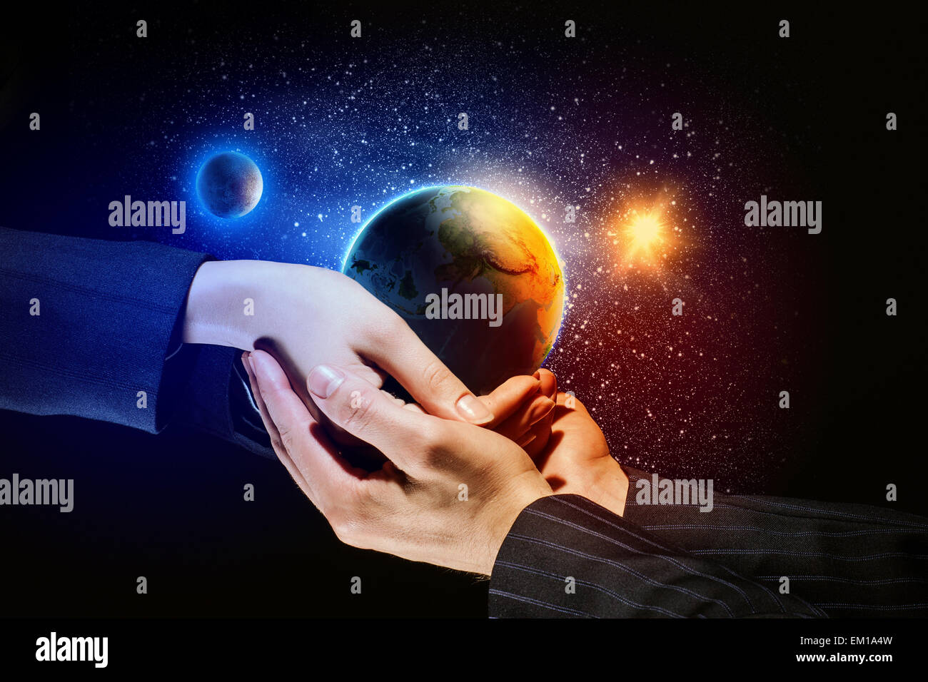 Earth planet in hands Stock Photo - Alamy