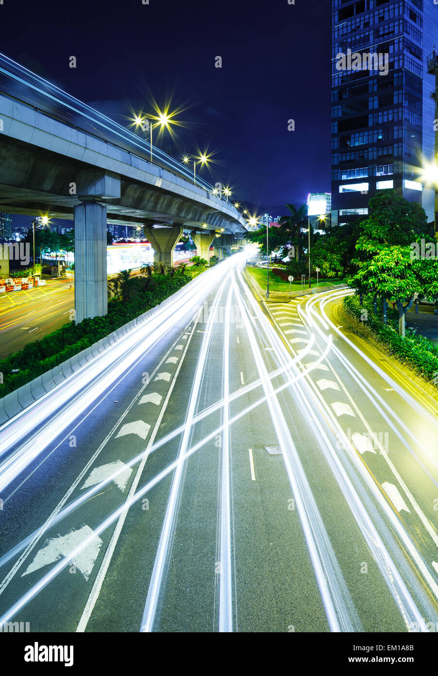 Highway with traffic trail Stock Photo - Alamy