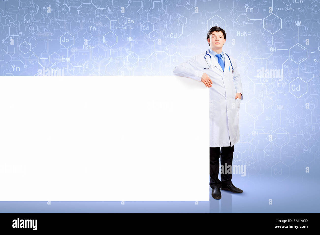 Male doctor with banner Stock Photo - Alamy