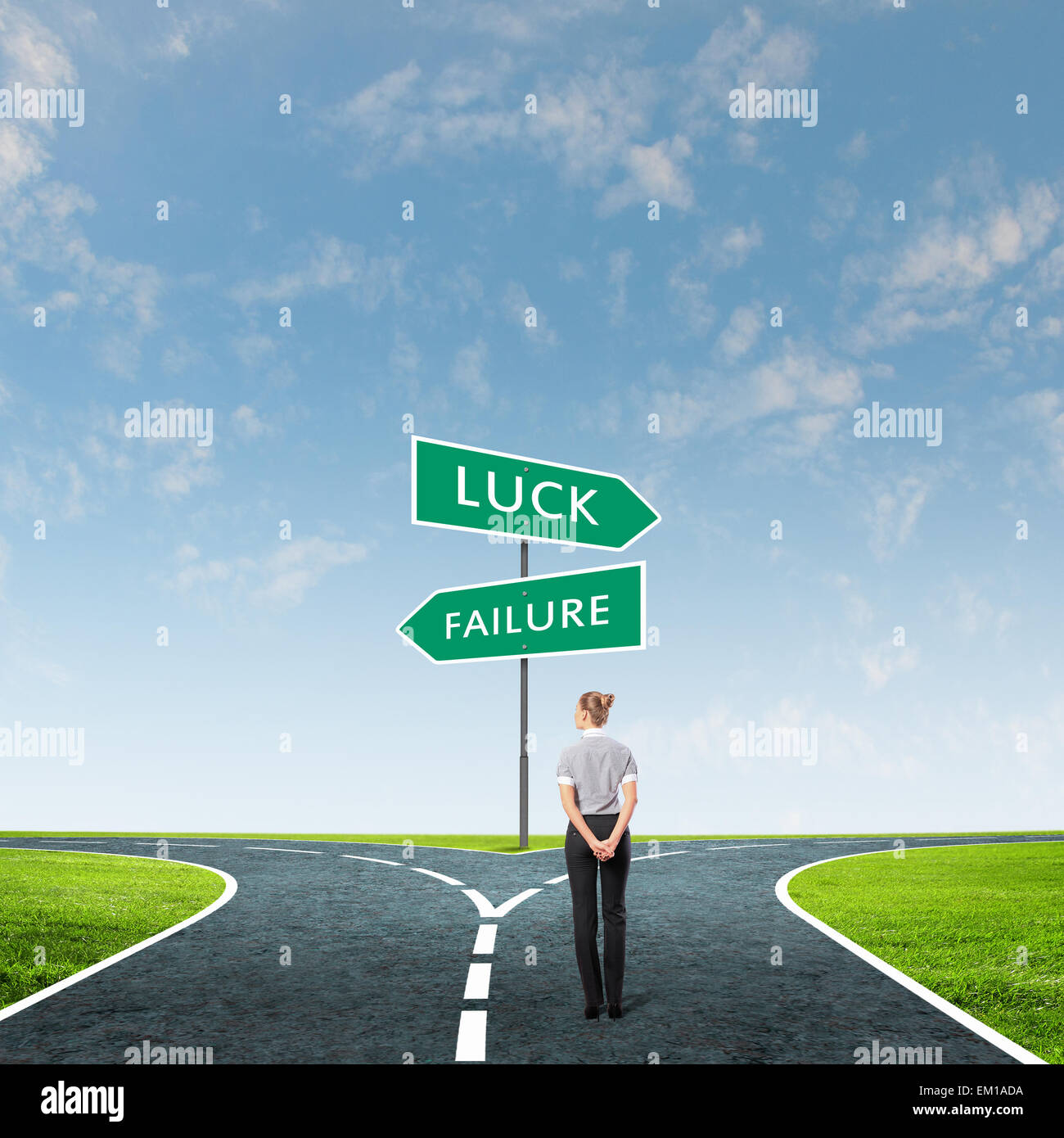 Woman at crossroads Stock Photo - Alamy