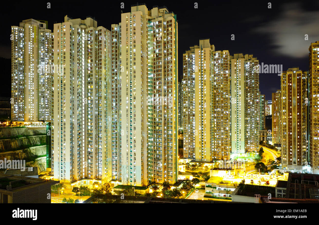 Apartment building at night Stock Photo - Alamy
