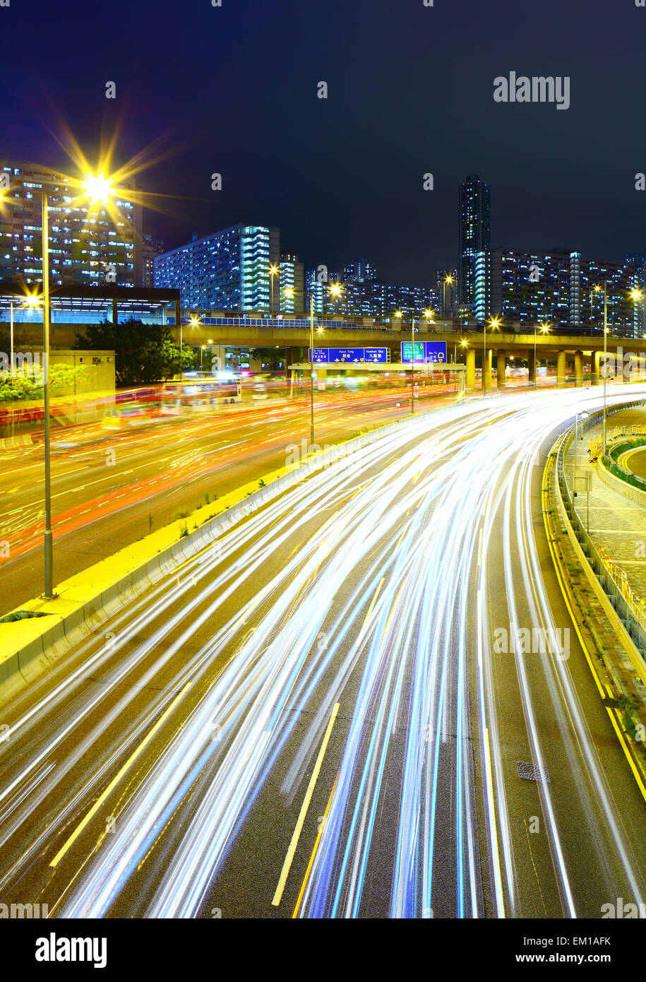Highway with car light Stock Photo - Alamy