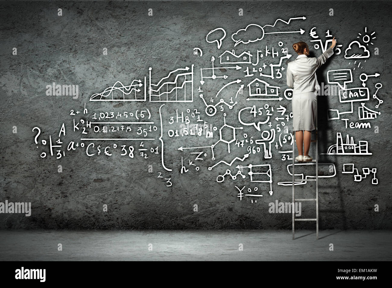 Woman standing on ladder drawing hi-res stock photography and images ...