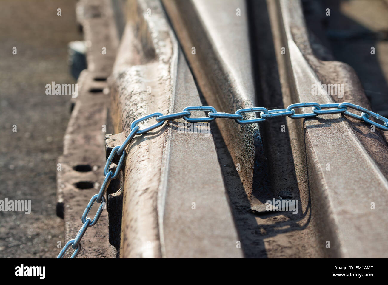 An old rusty section of train tracks where the path splits into to ...