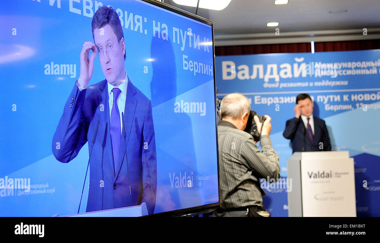Berlin, Germany. 13th Apr, 2015. Russian Energy Minister Alexander ...