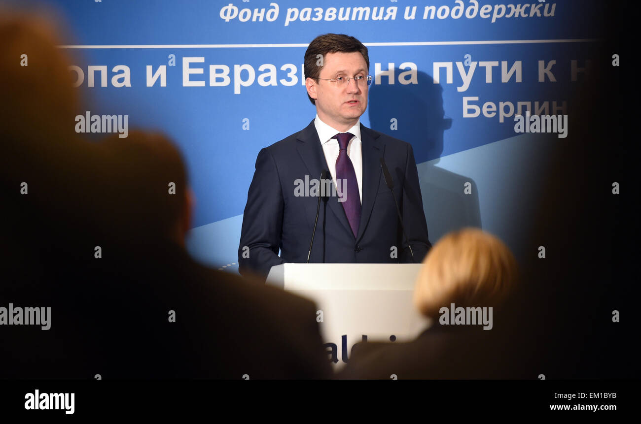 Berlin, Germany. 13th Apr, 2015. Russian Energy Minister Alexander ...