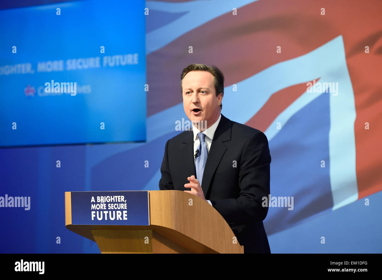 David Cameron on stage at the unveiling of the Conservative Party ...