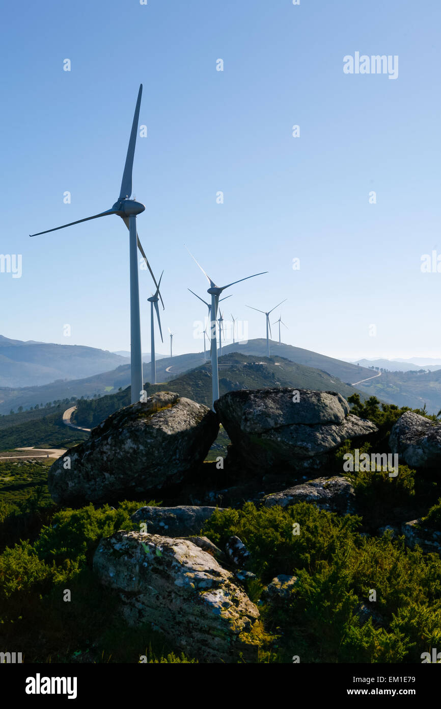 Wind Turbines on a modern windmill farm for alternative energy ...