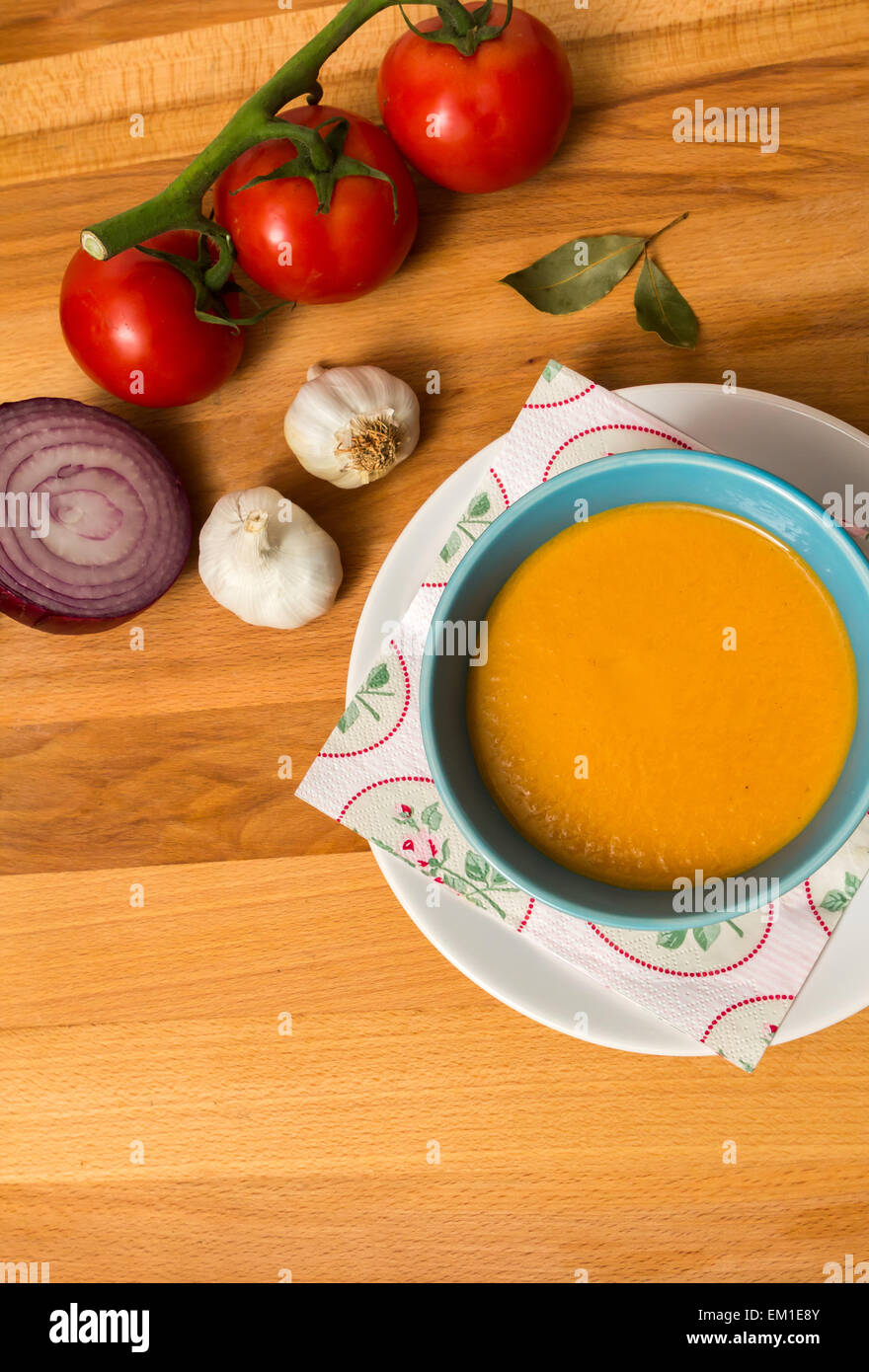 Studio shot of a healthy soup with fresh ingredients, nice vivid colors ...