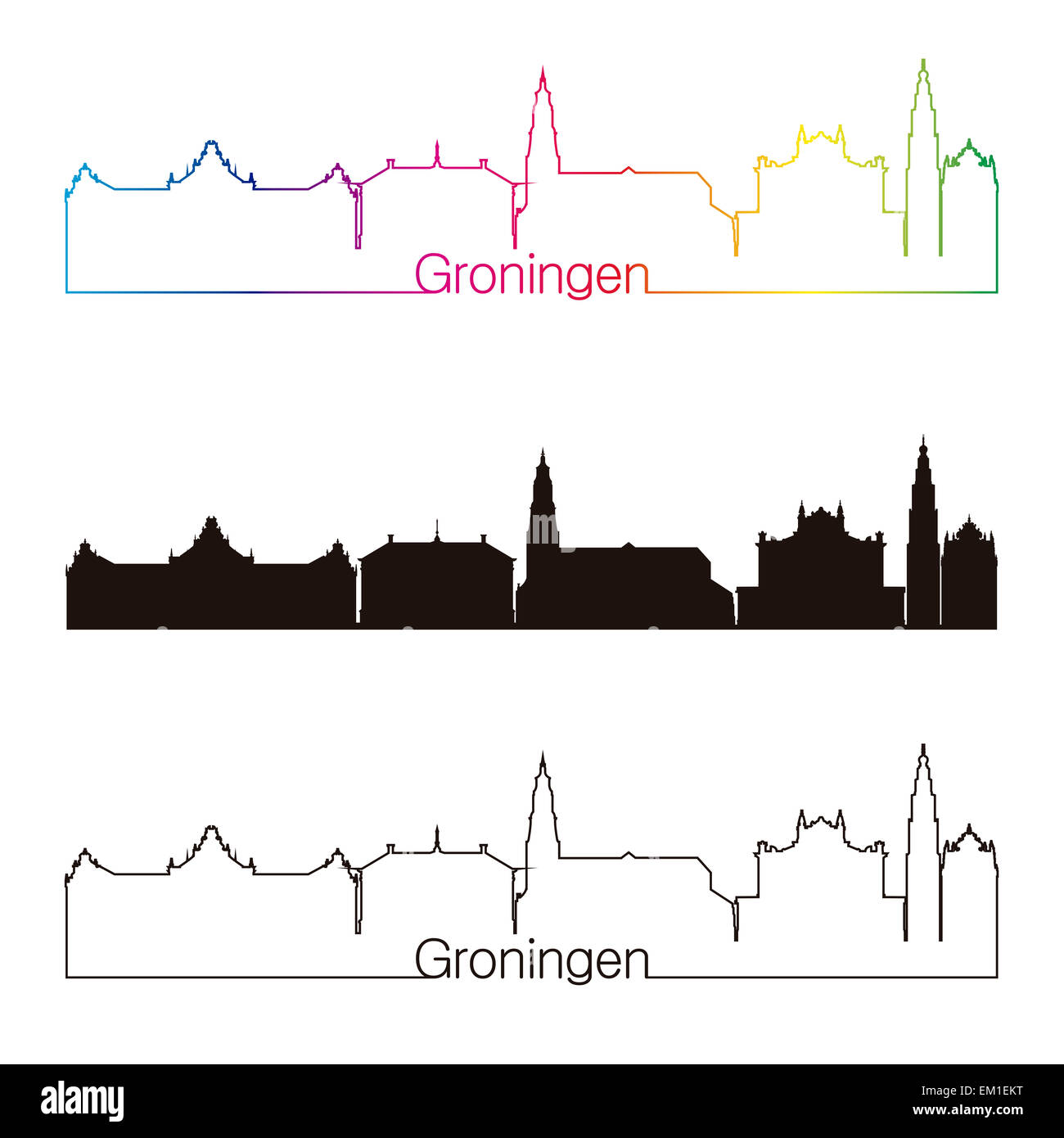 Groningen skyline linear style with rainbow Stock Photo - Alamy