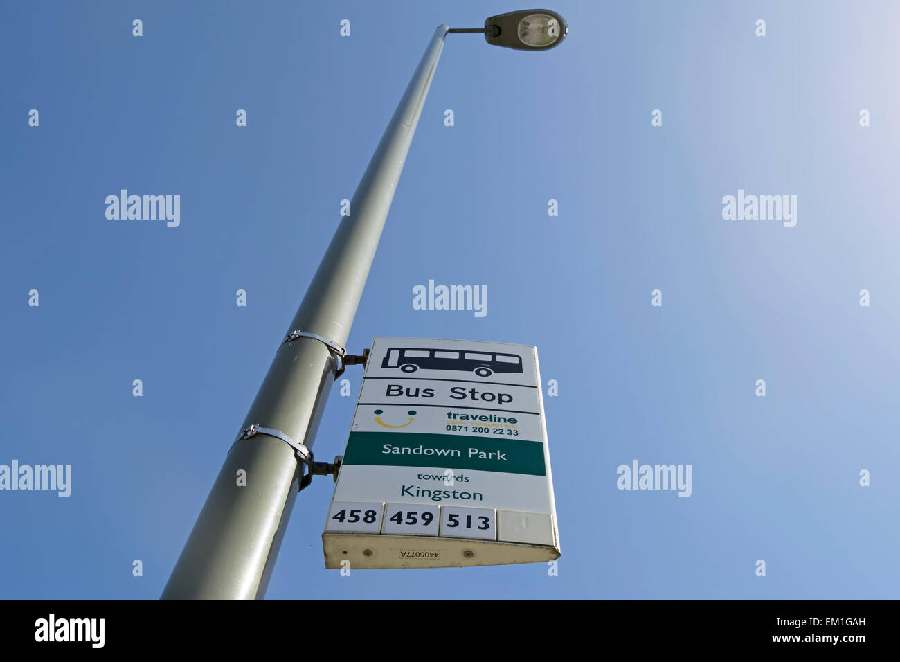 bus stop sign at sandown park racecourse, esher, surrey, england Stock ...