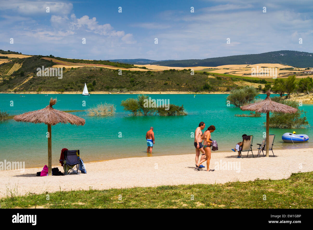 Summertime in a reservoir. Alloz reservoir. Navarre, Spain, Europe ...