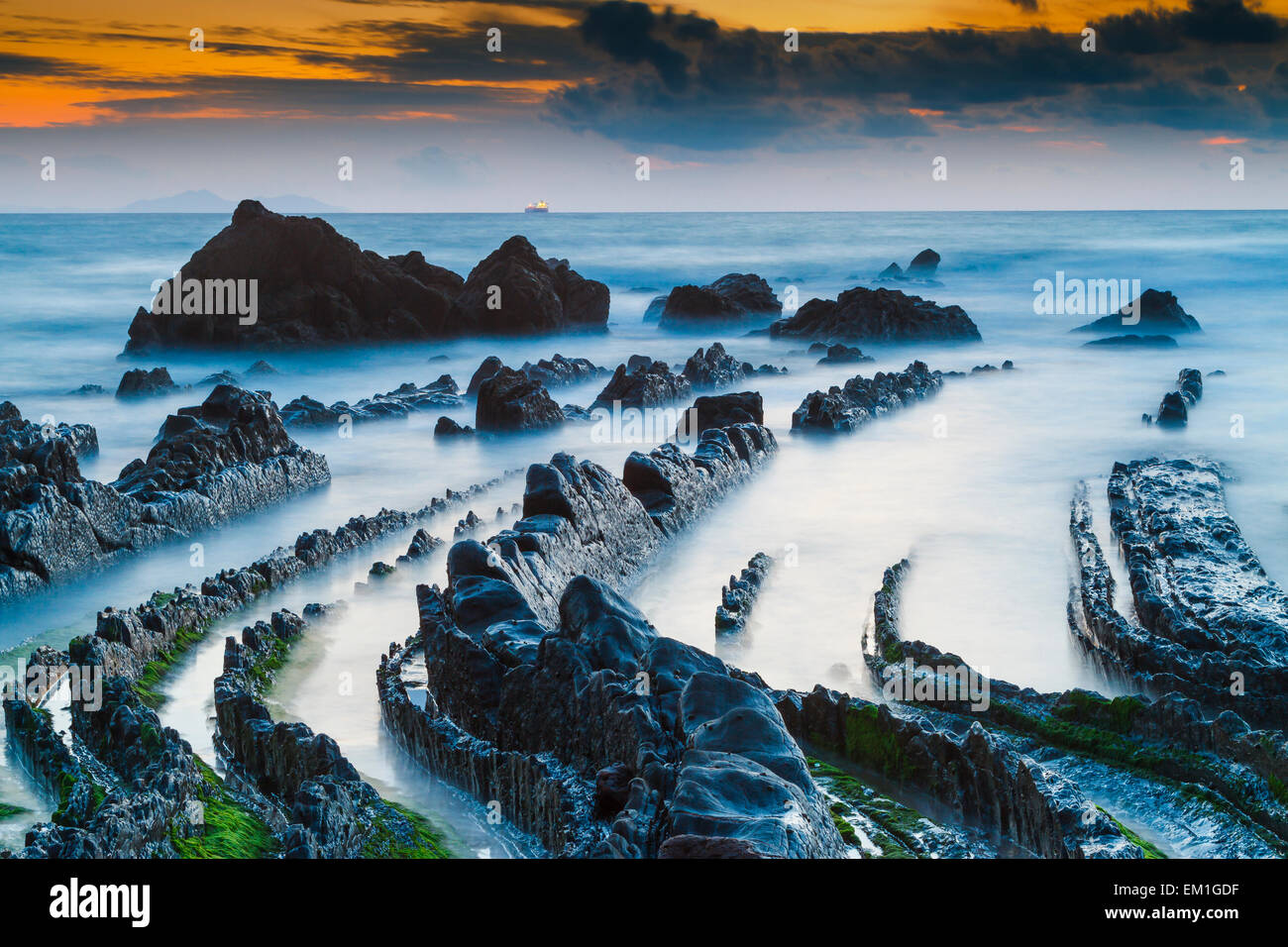 Rocky beach. Barrika, Biscay, Basque Country, Spain, Europe Stock Photo ...